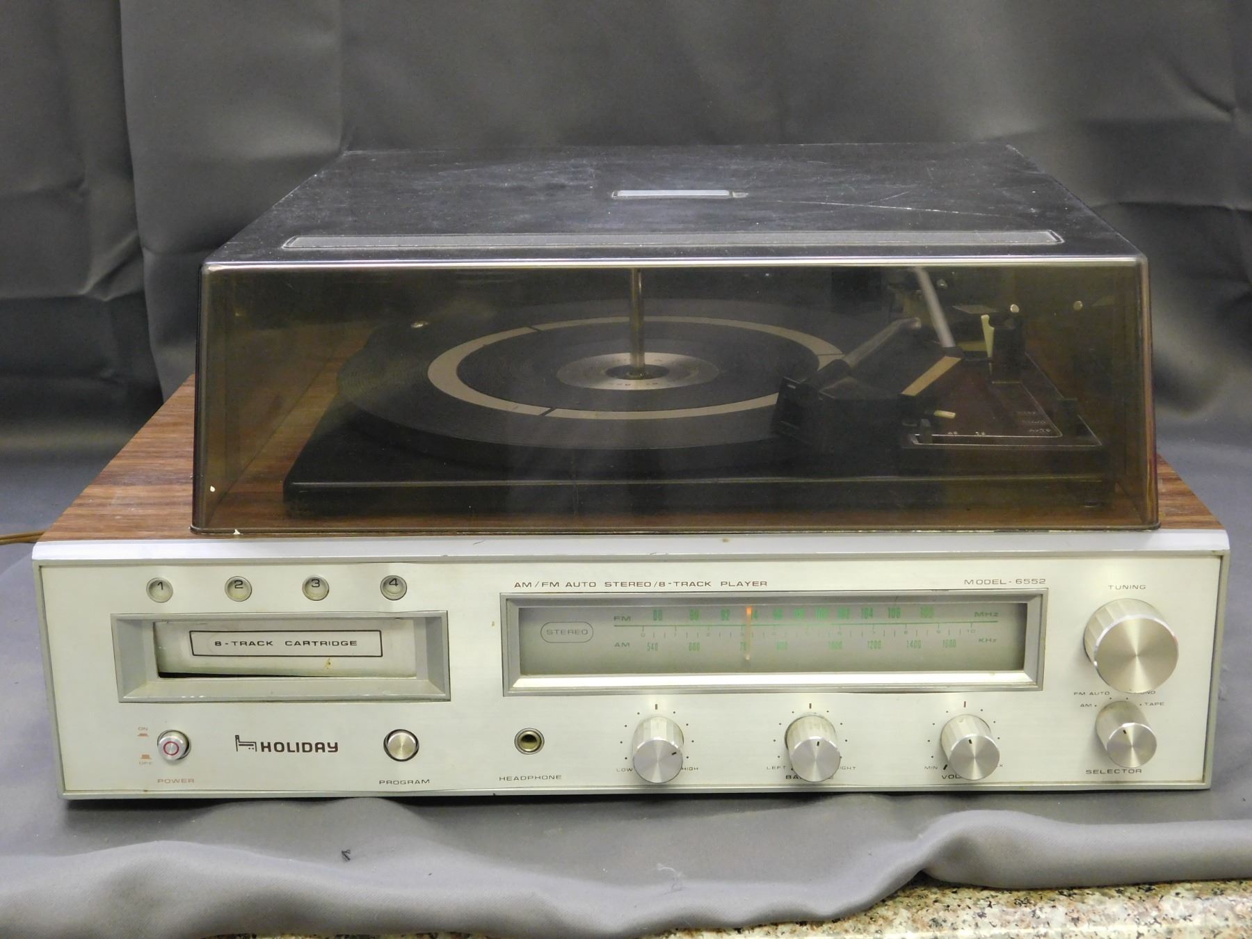 Holiday AM FM Stereo 8-Track Player, Vinyl Record Player Model 6552