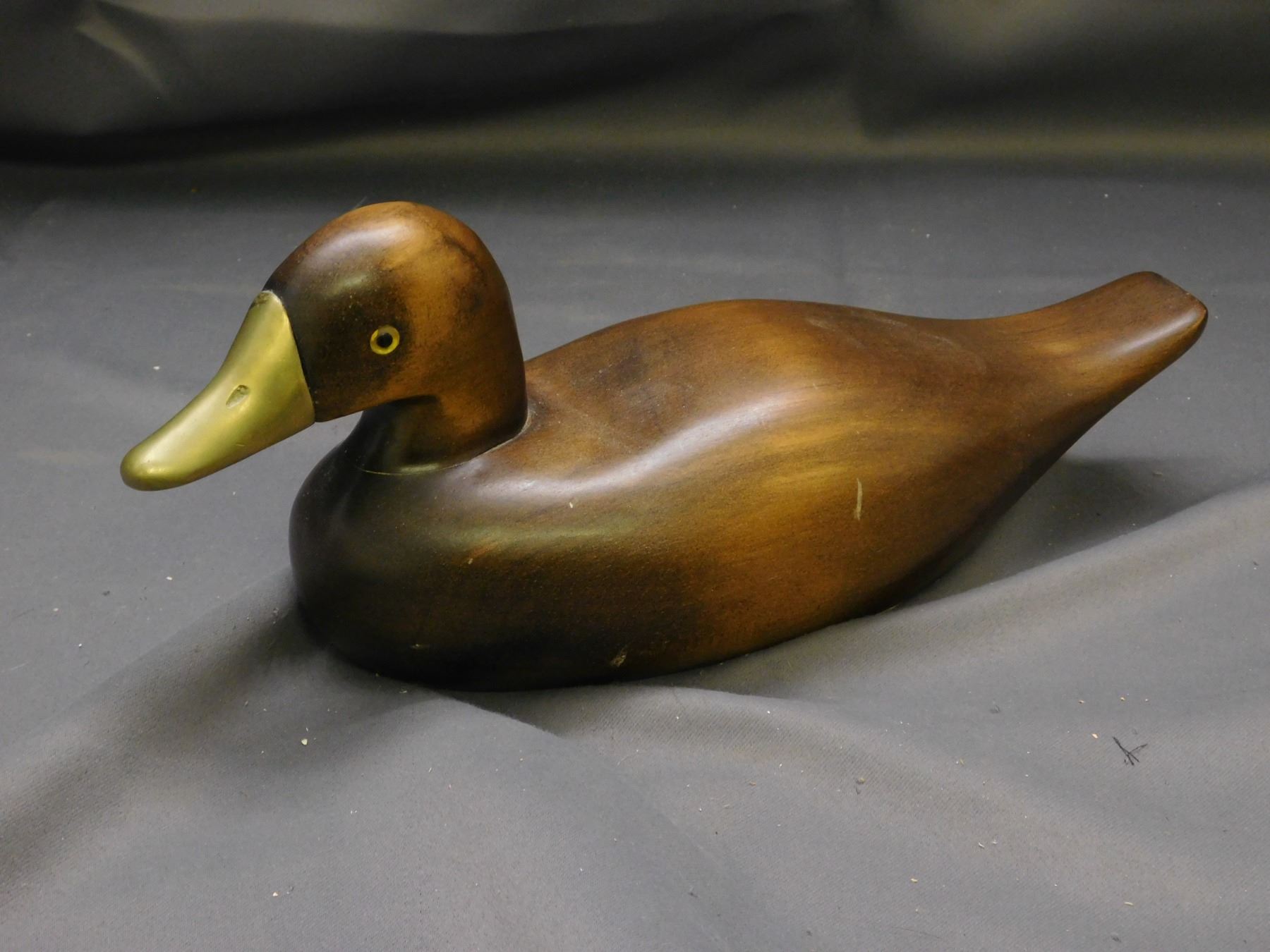 Wooden Desk Duck Sculpture with Brass Beak