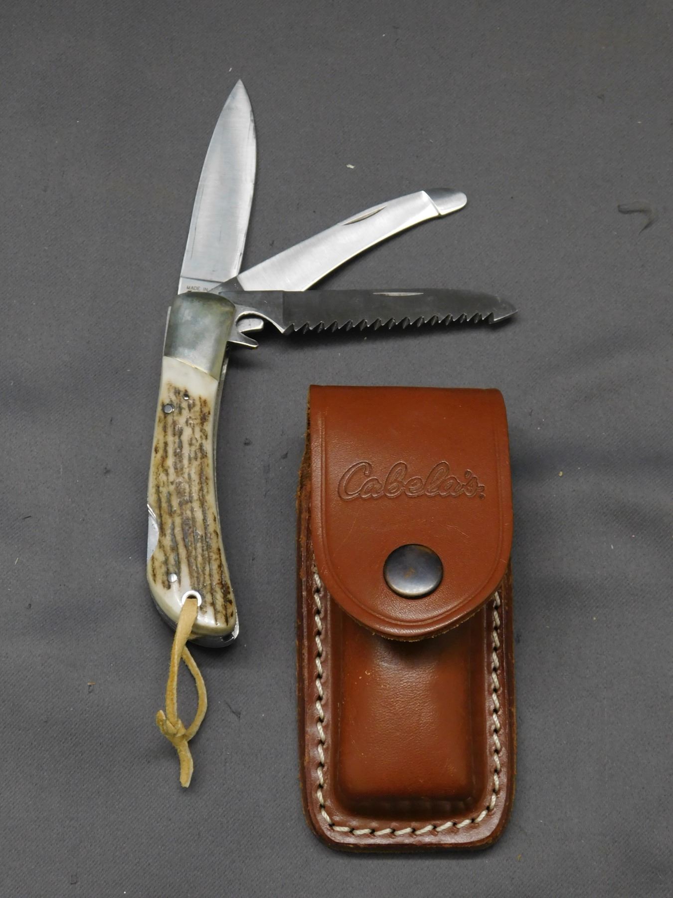 Cabela's Multitool Knife With Stag Handle in Leather Case *new never used*
