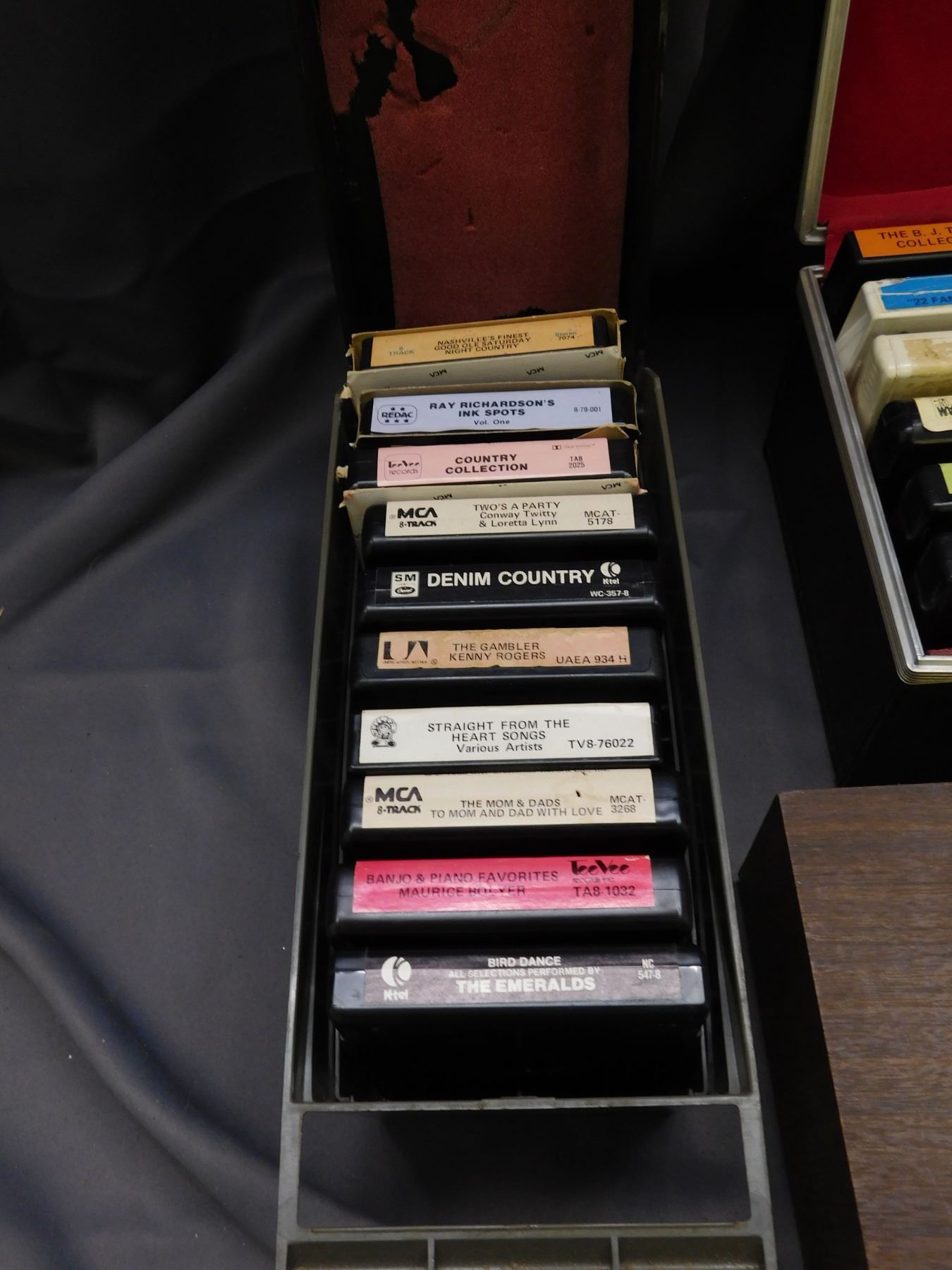 Lot of 8-Track Tapes, Cases, Olympic Solid State Tape Player