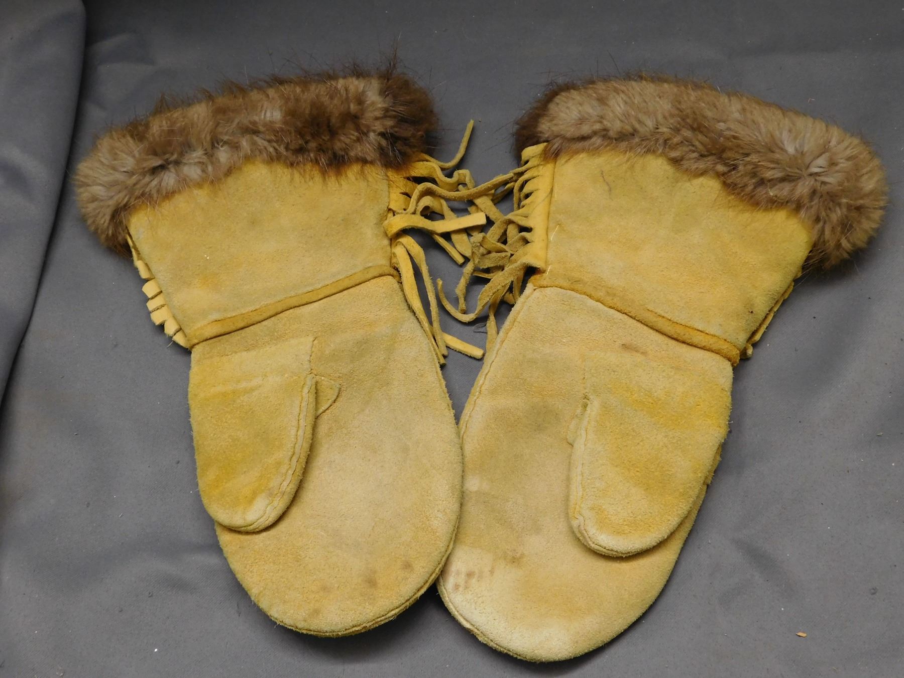 Lot of Aboriginal Beadwork Leather and Fur Gauntlets Mittens