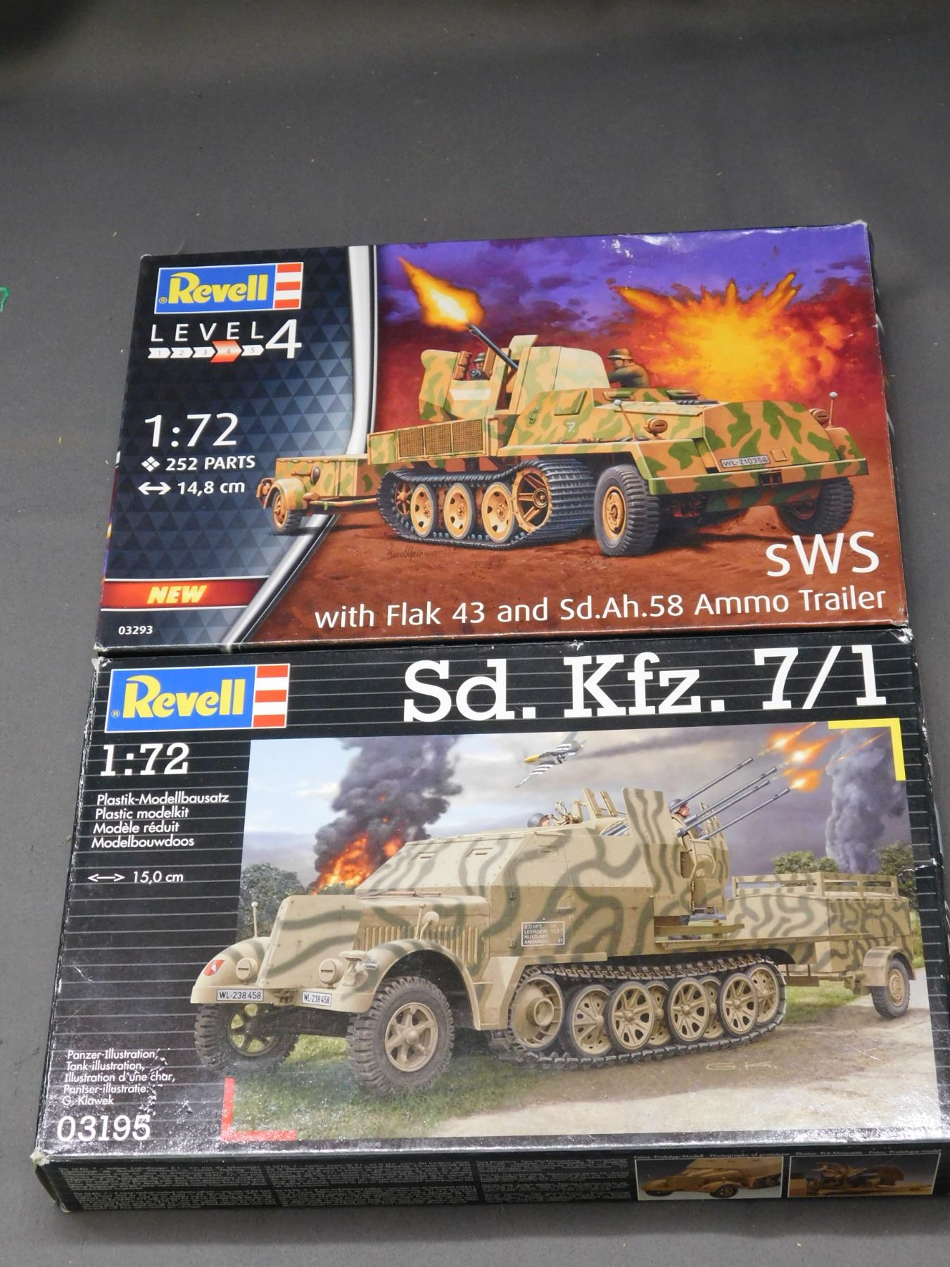Lot of 2 Model Kits Revell 1:72 sWS Flak 43 Sd.aH 58 Ammo Trailer and ...