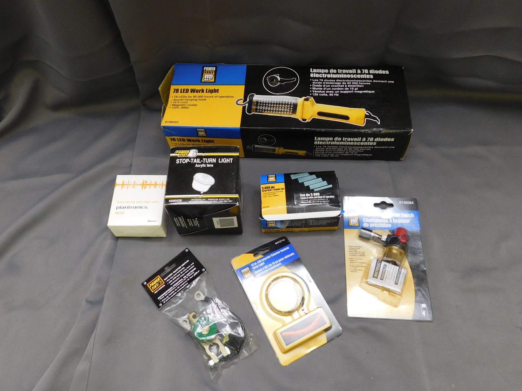 Large Bundle of Power Fist LED Work Light, Staples, Burner Torch, Strip ...