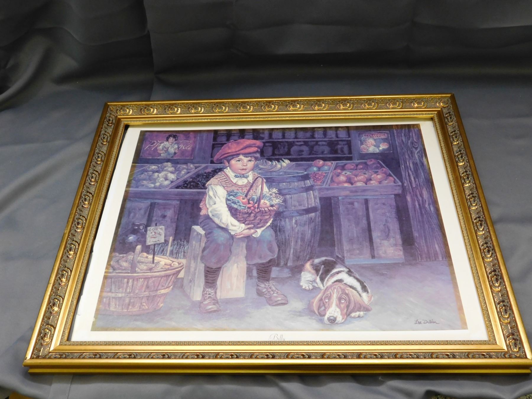 Vintage Print "Billy" by Len Dubin 22" x 18" with Ornate Gold Frame