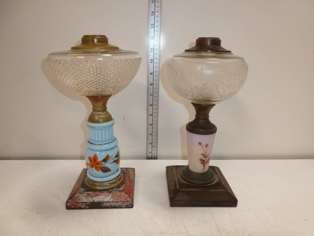 2 Antique Ceramic Oil Lamp Bases