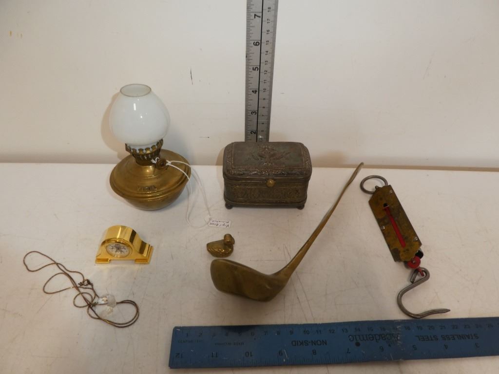 Vintage Brass Oil Lamp, Scale, Trinket Box