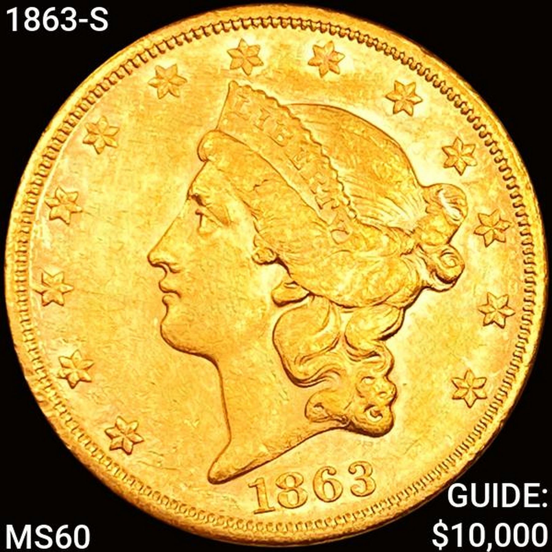 1863-S $20 Gold Double Eagle UNCIRCULATED