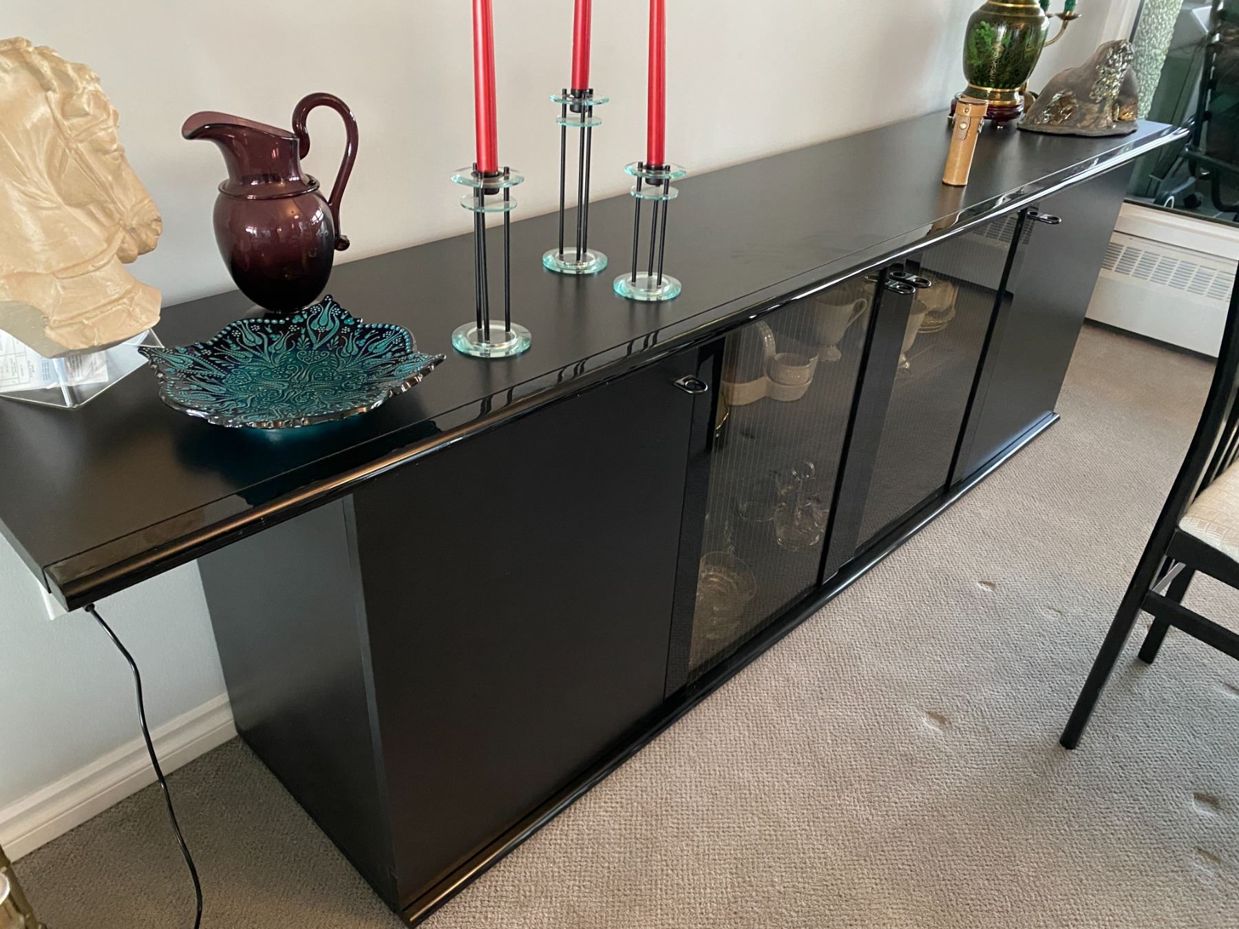 Designer Modern Style Black Lacquer Side Board 90L x 18D x 29T