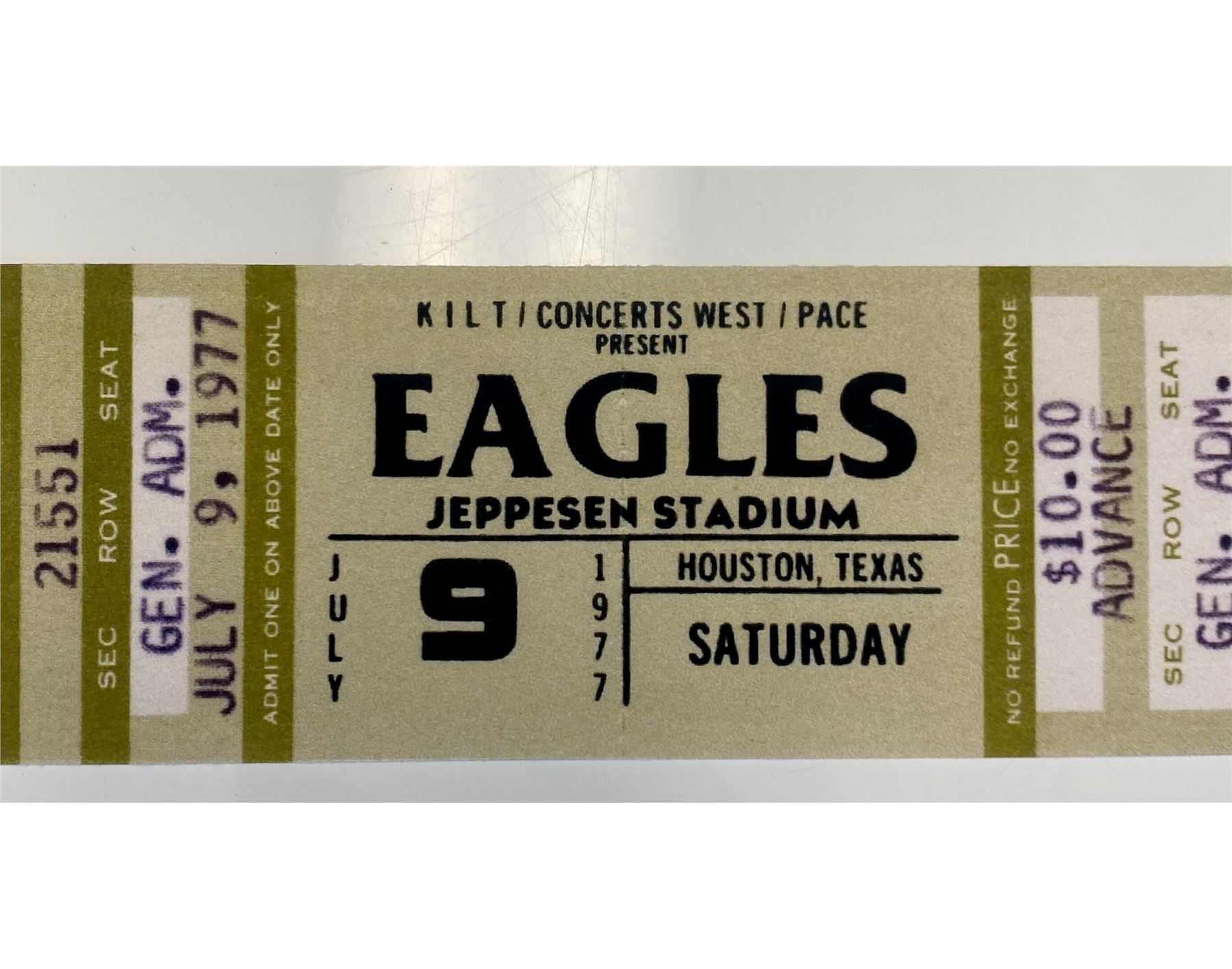 Eagles concert ticket July 9 1977 unsigned