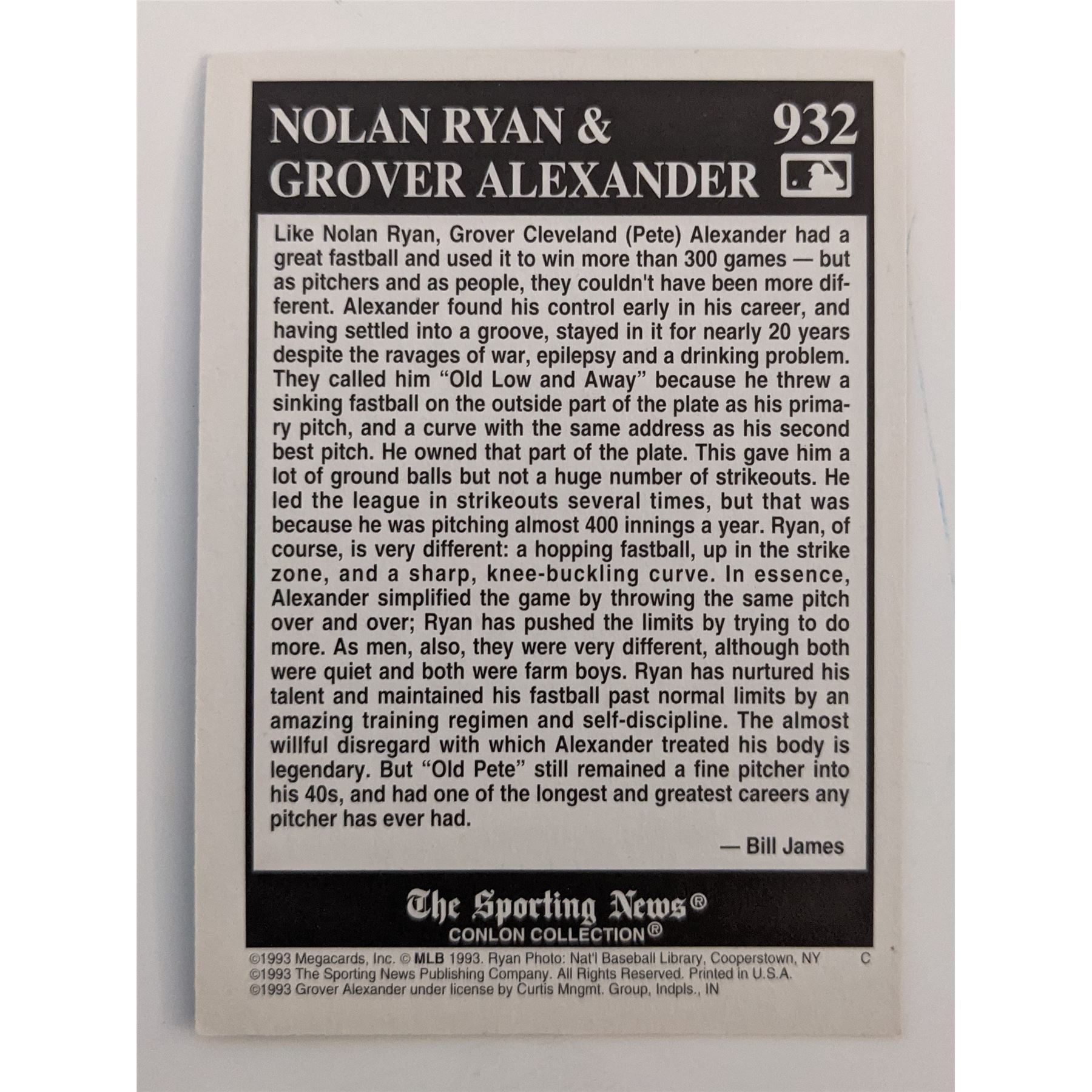 Nolan Ryan & Grover Alexander Different Fastballs Baseball Card