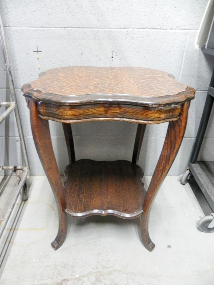 VERY HEAVY TIGER OAK TOP PARLOR TABLE