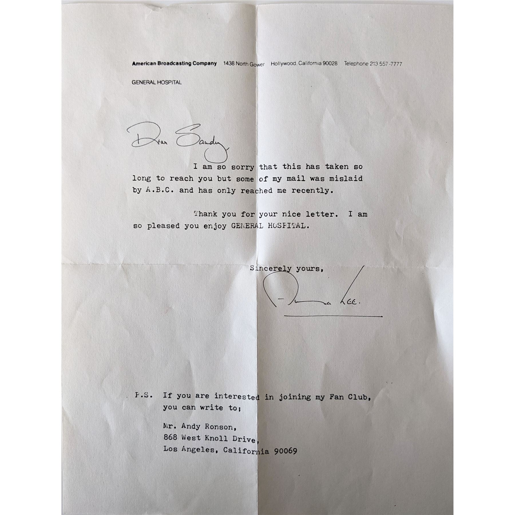 Anna Lee Signed Letter