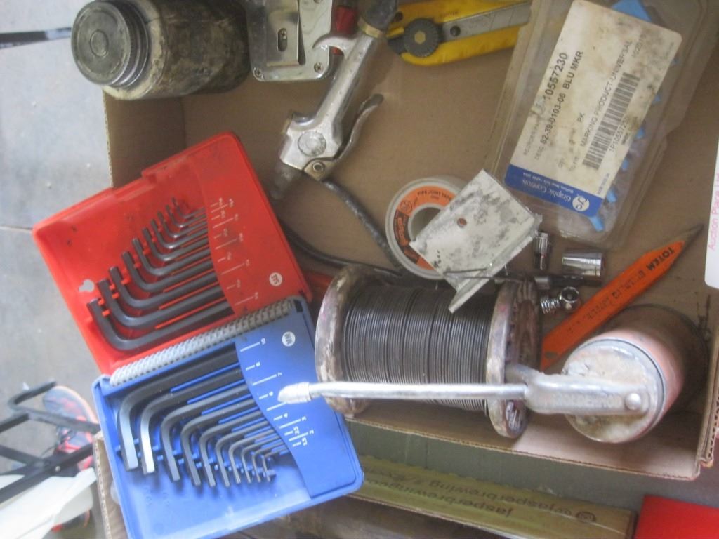 hex key sets, wire, utility knife, nozzle,