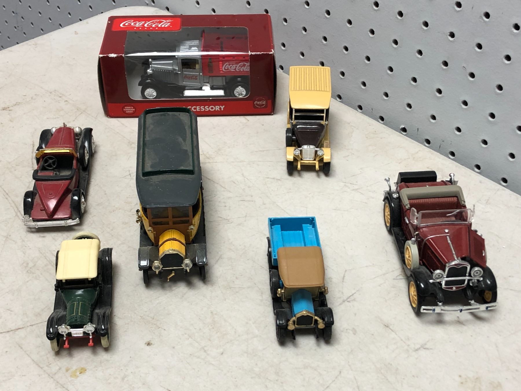 Group of 6 vintage model cars & Coca-Cola model truck - includes Ertl ...