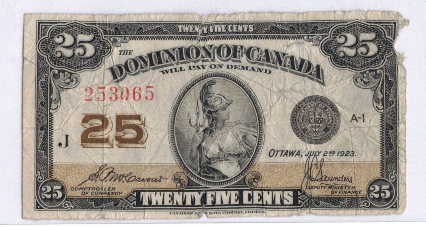 1923 25c Shin Plaster , Dominion Of Canada