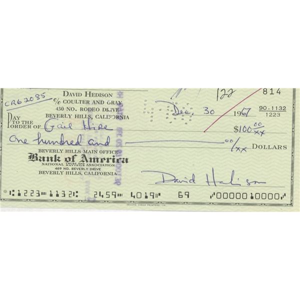 David Hedison signed check