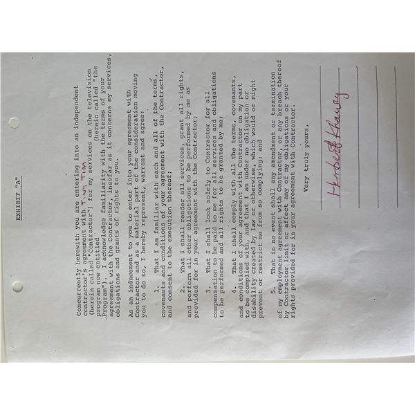 Herbert Butros Khaury "Tiny Tim" signed contract