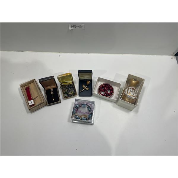 Assortment Of Jewellery And Gold Plated Vase Beck Auctions Inc