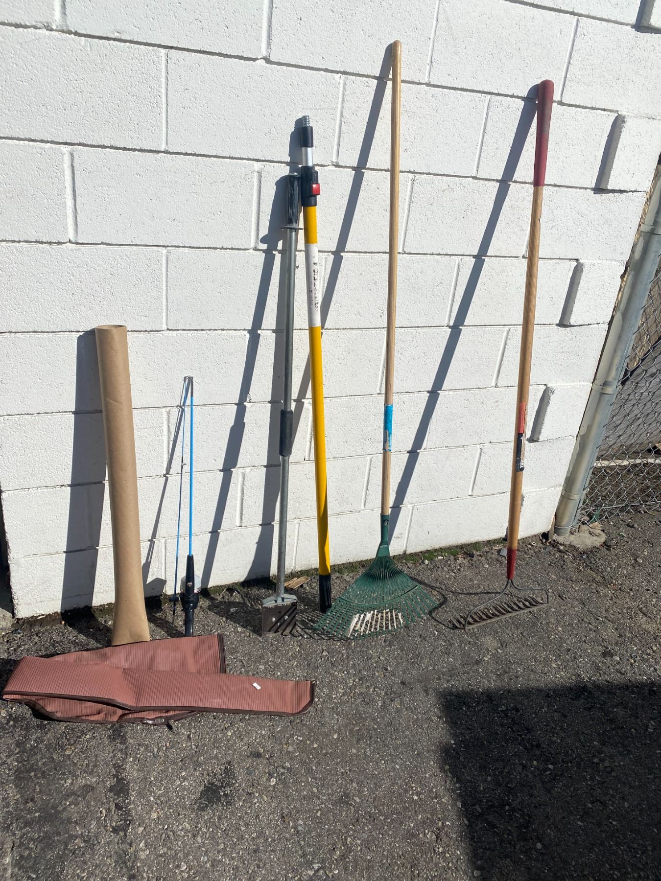 Yard tools and fishing rod