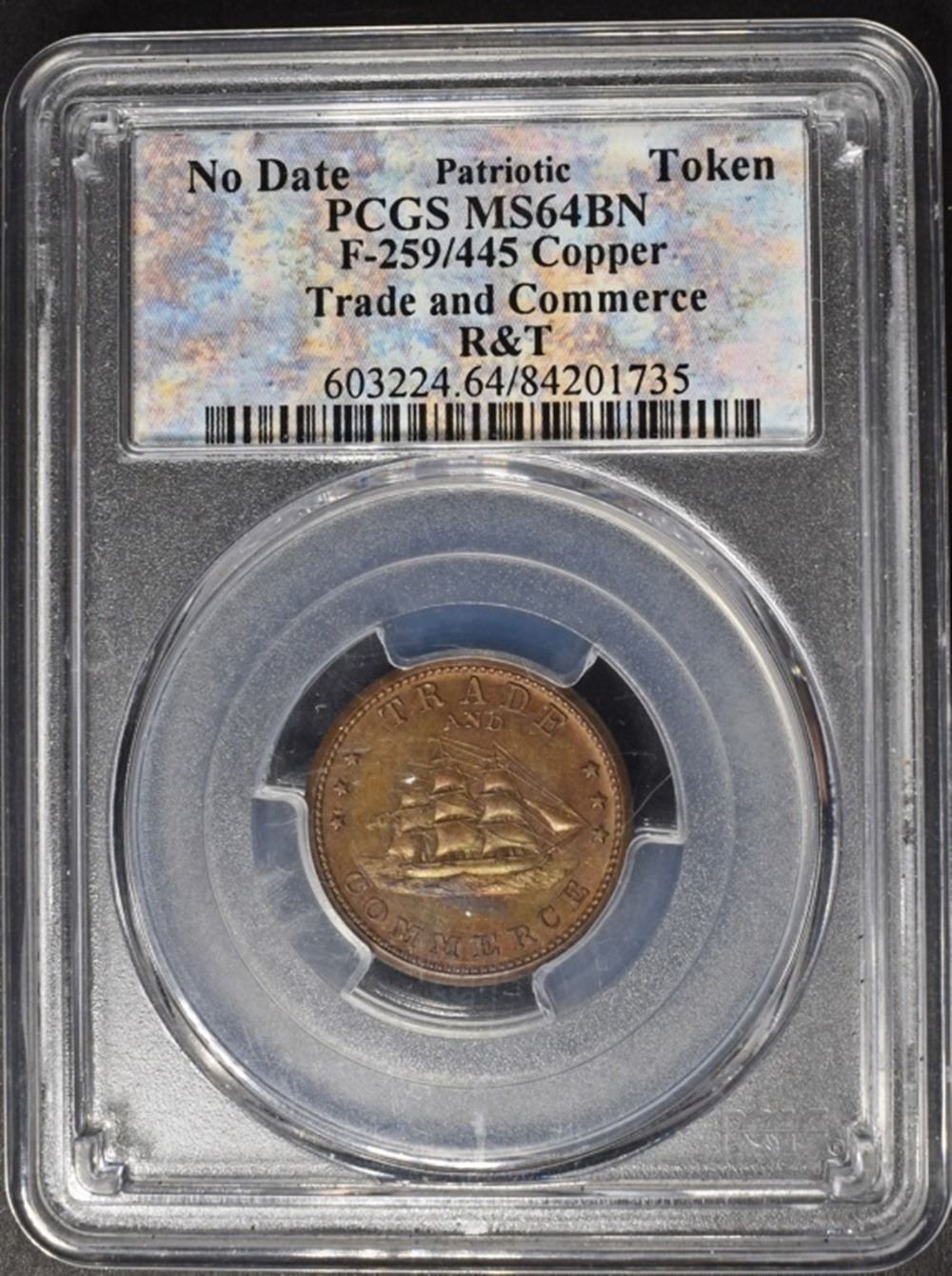 TRADE & COMMERCE PATRIOTIC TOKEN PCGS MS-64 BN