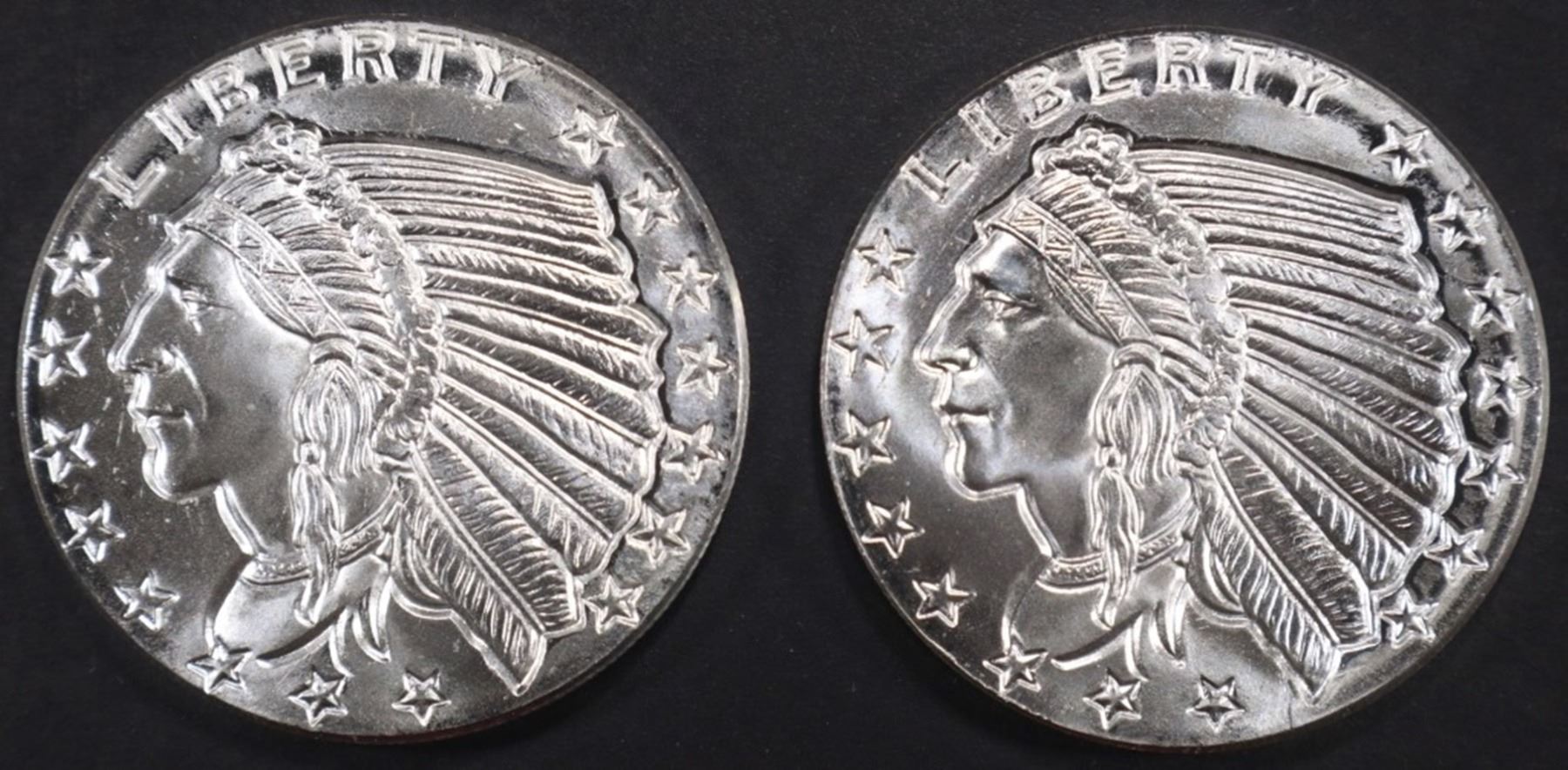 (2) 1 OZ .999 SILVER INDIAN DESIGN ROUNDS