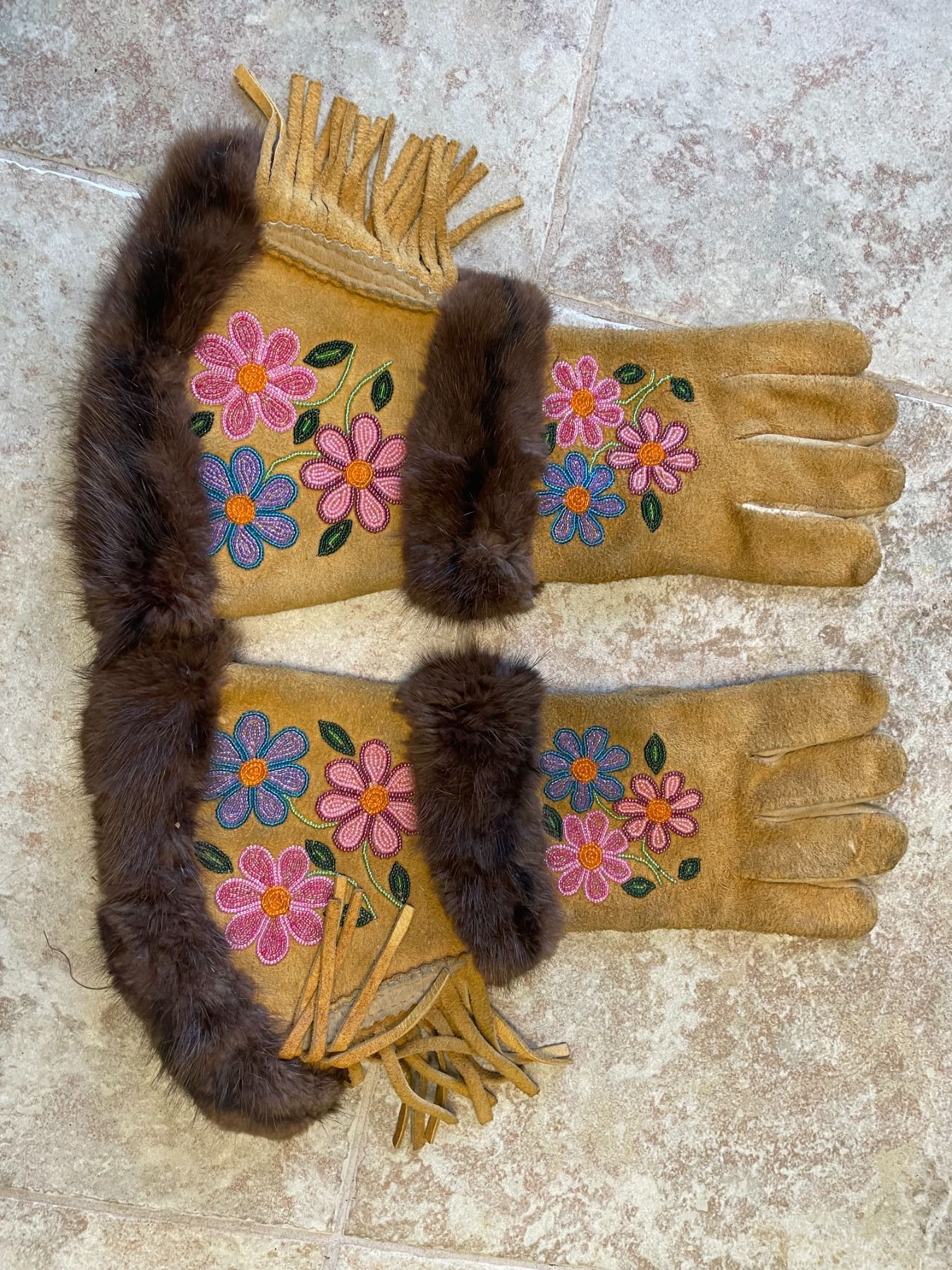 Deer Hide Mittens with Bead Work
