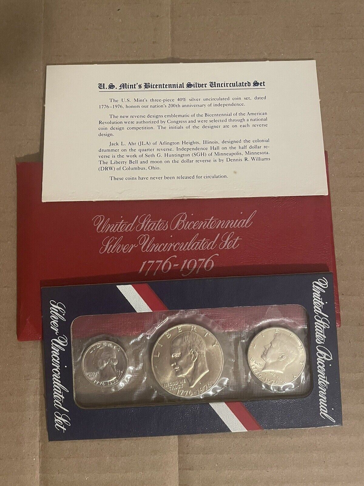 US Mint Bicentennial 40% Silver Uncirculated Set 1776-1976 - 3 Silver Coins