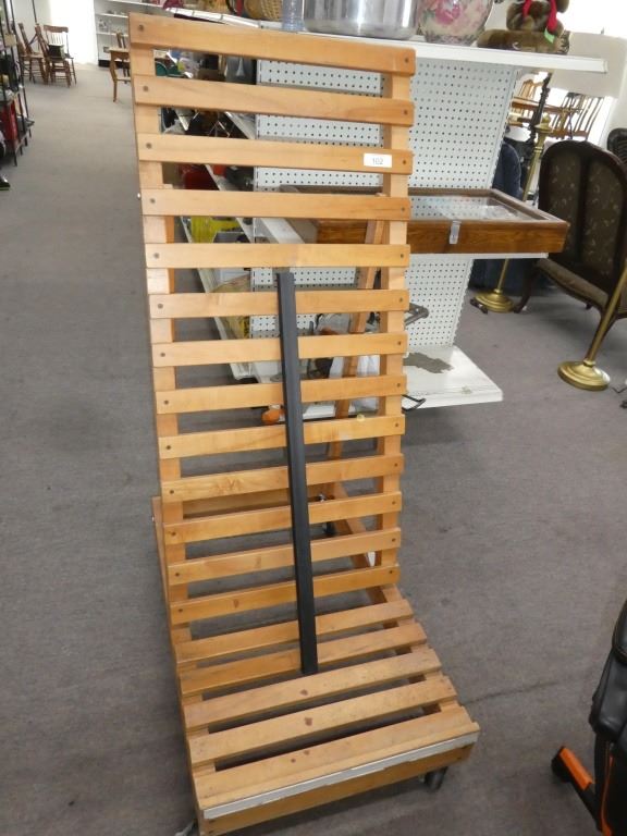 Wooden display cart on wheels
