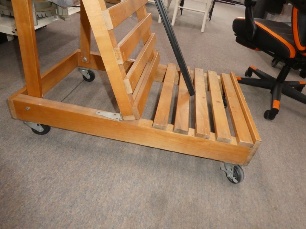 Wooden display cart on wheels