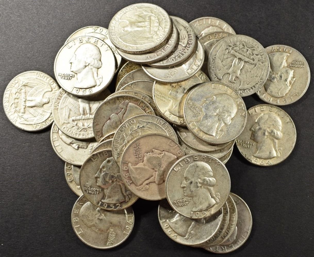 (40) WASHINGTON SILVER QUARTERS