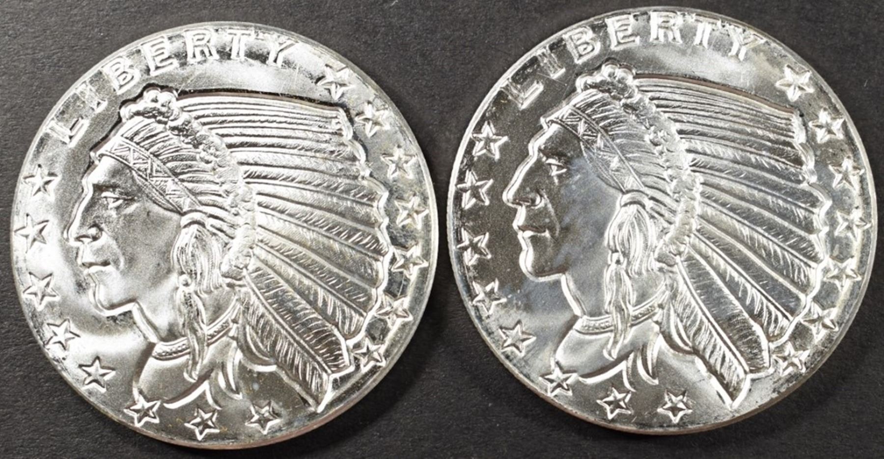 (2) 1 OZ .999 SILVER INDIAN HEAD DESIGN ROUNDS