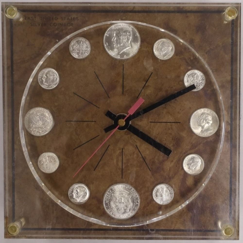 BROWN MARIAN KAY SILVER COIN CLOCK