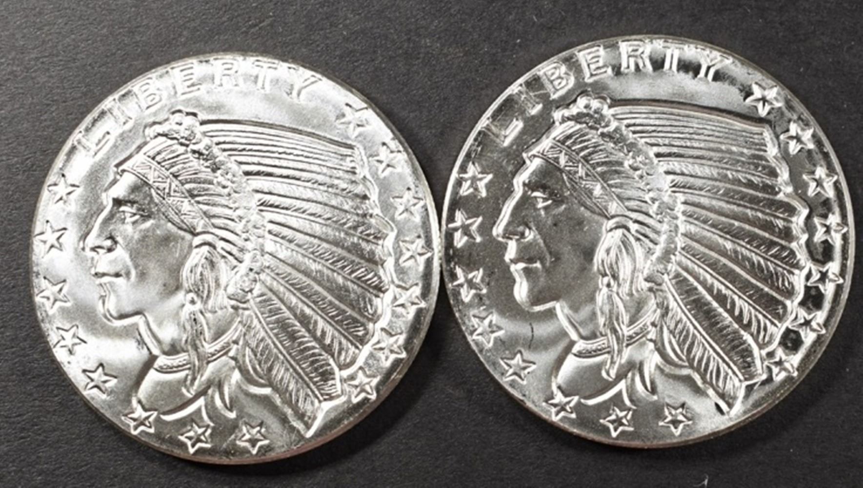 (2) 1 OZ .999 SILVER INDIAN DESIGN ROUNDS