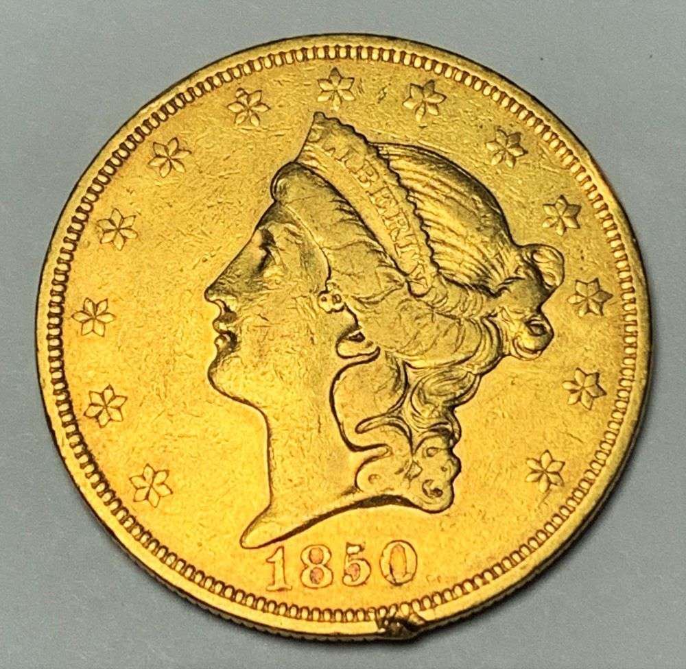 Super Rare! First Year 1850 Gold $20 Liberty Head VF/XF