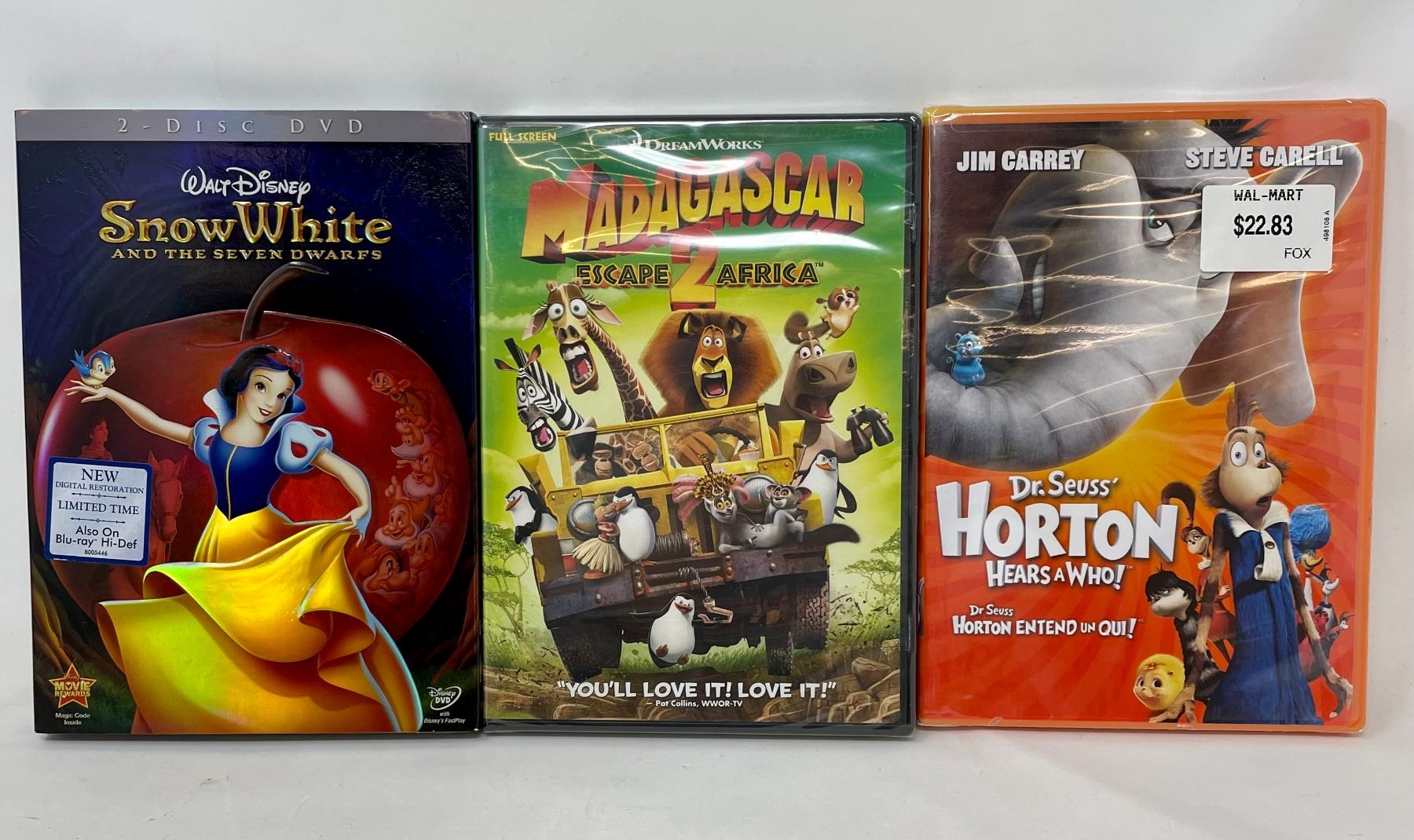 Snow White Blue Ray, Madagascar 2 & Horton Hears a Who DVD