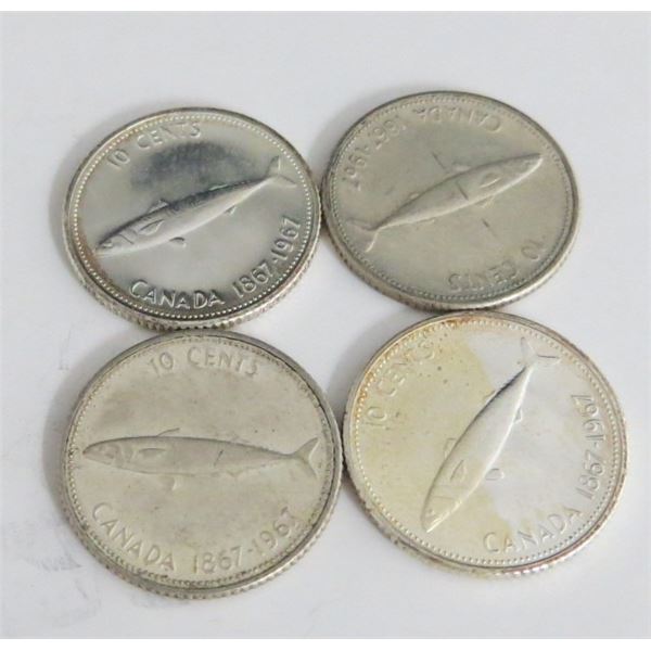 4 Canadian Silver 1967 Dimes