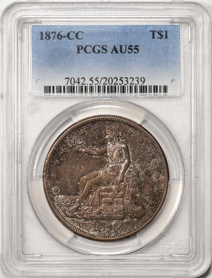 1876-CC $1 Trade Dollar Silver Dollar Coin PCGS AU55 - BK Auctions