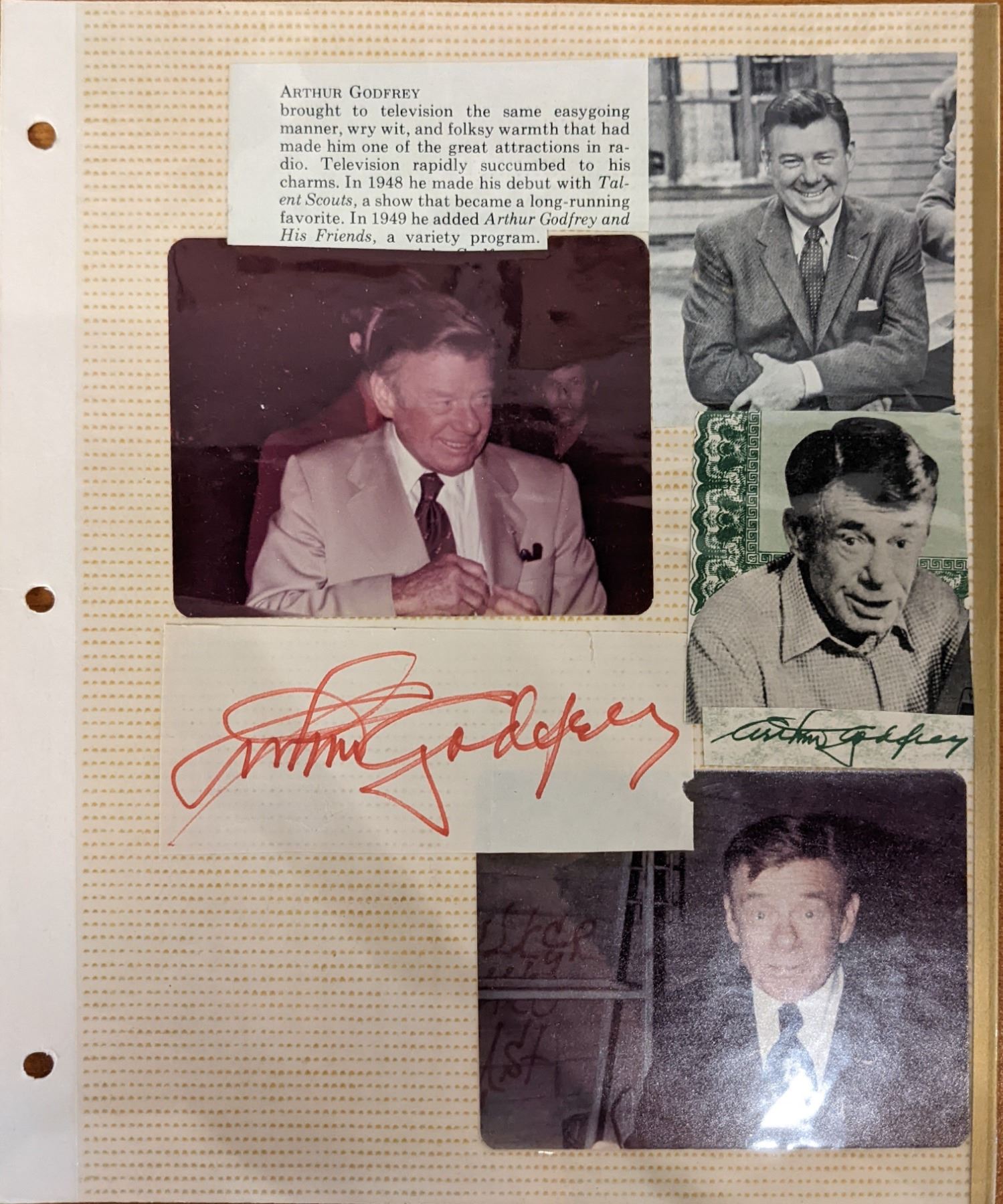 Arthur Godfrey Original Photo Album Page and Signature Cut.