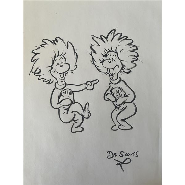 Dr. Seuss Thing One and Thing Two hand drawn and signed sketch
