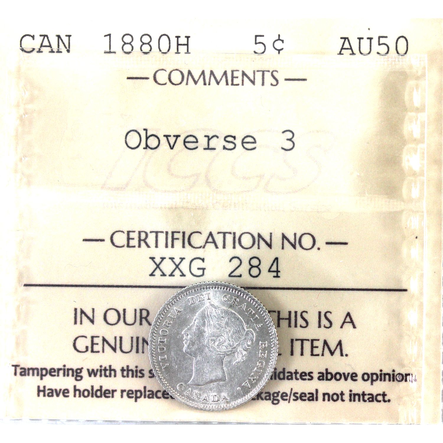 5-cent 1880H Obverse 3 ICCS AU50
