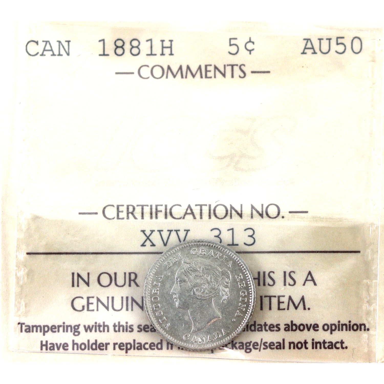 5-cent 1881H ICCS AU50