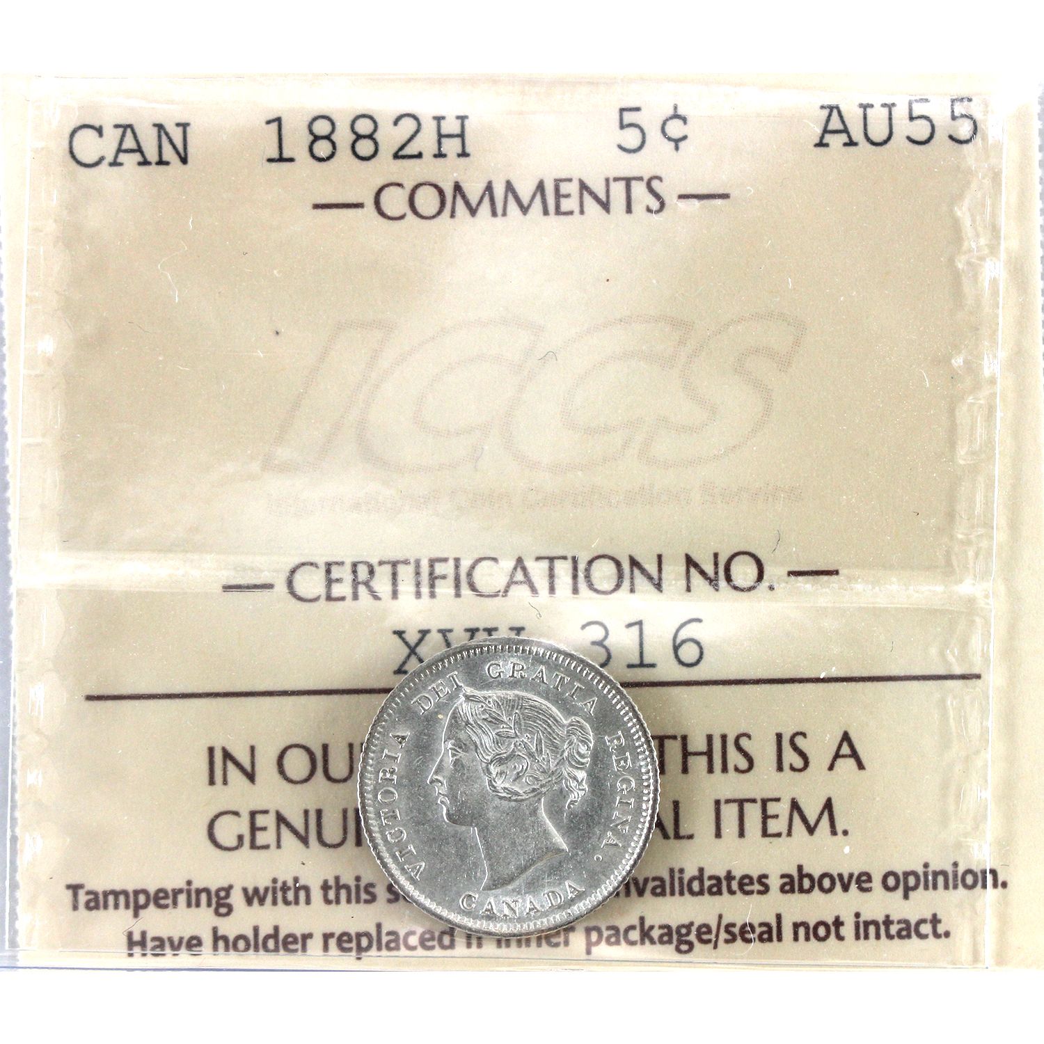 5-cent 1882H ICCS AU55