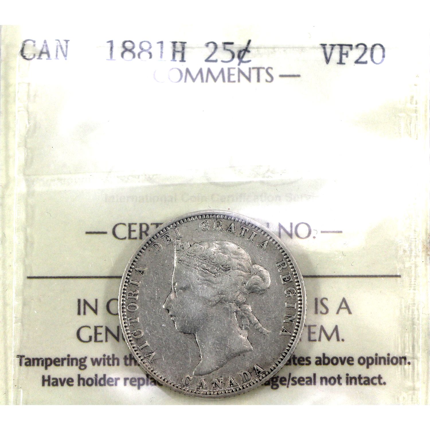 25-cent 1881H ICCS VF20
