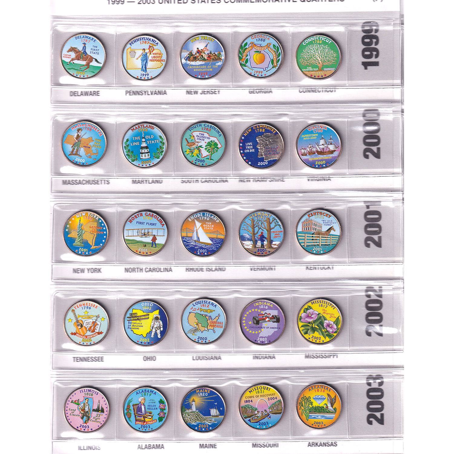 USA 1999-2009 States Commemorative Quarter Set W/ Colour Enhancements ...