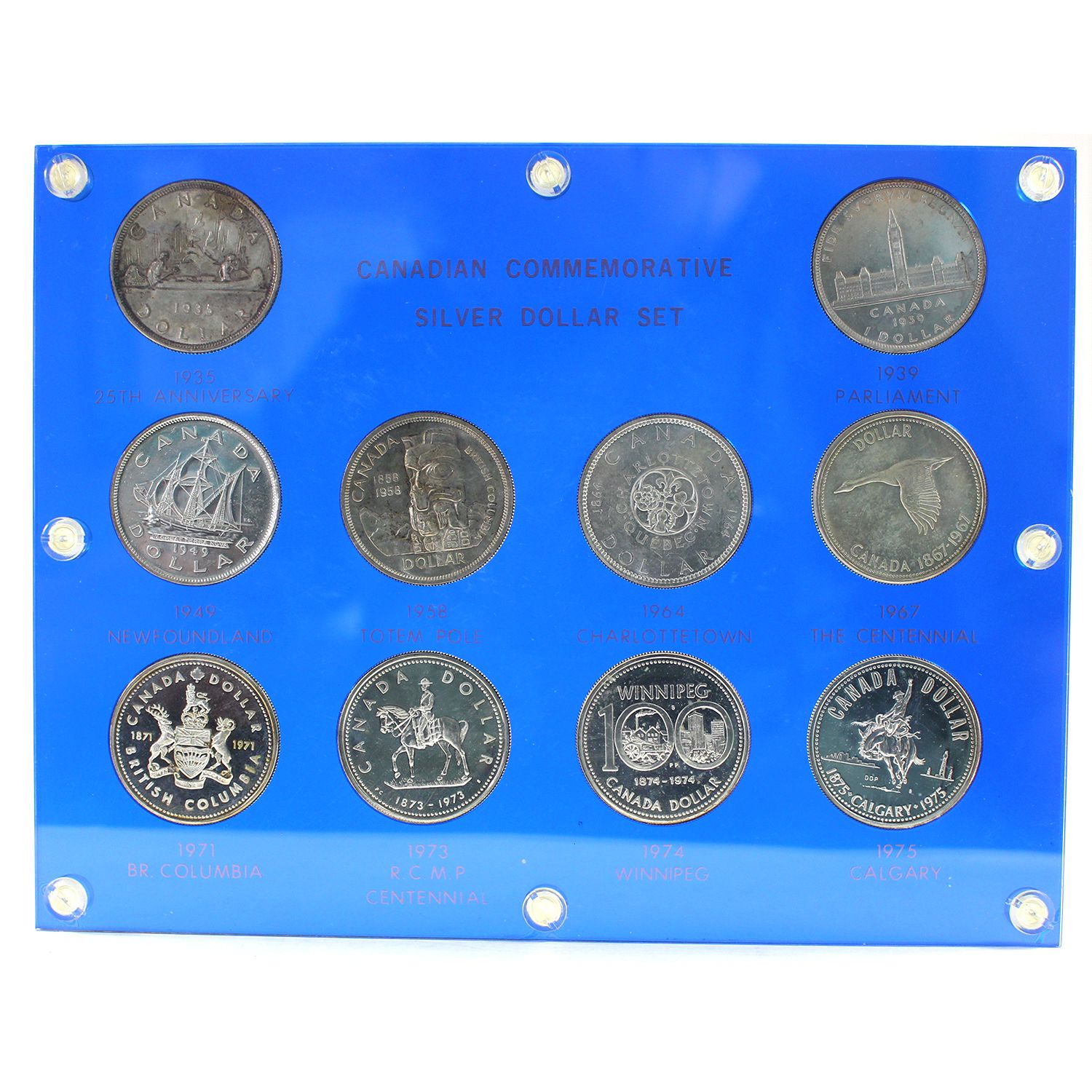 1935-1975 Canadian Commemorative 10-Coin silver Dollar Set