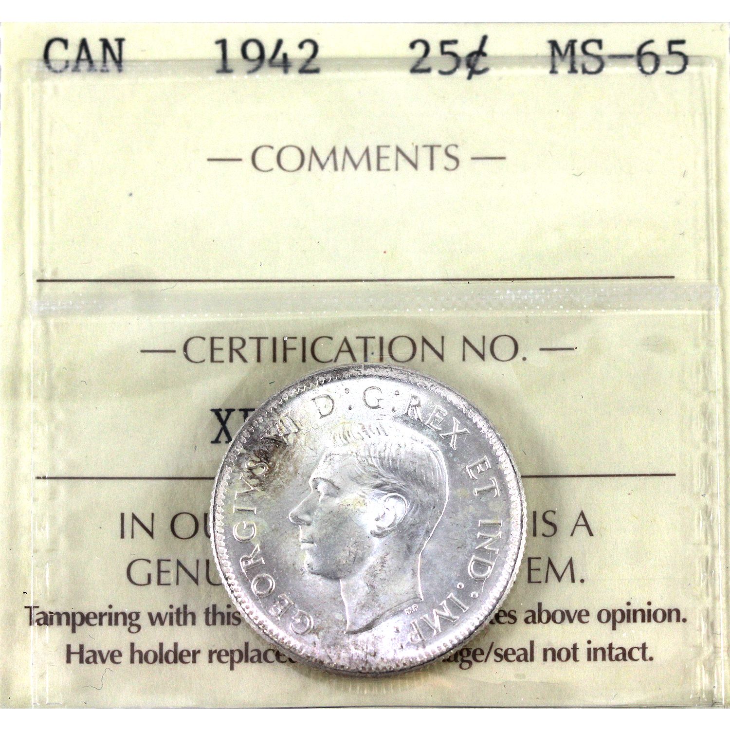 25-cent 1942 ICCS MS65