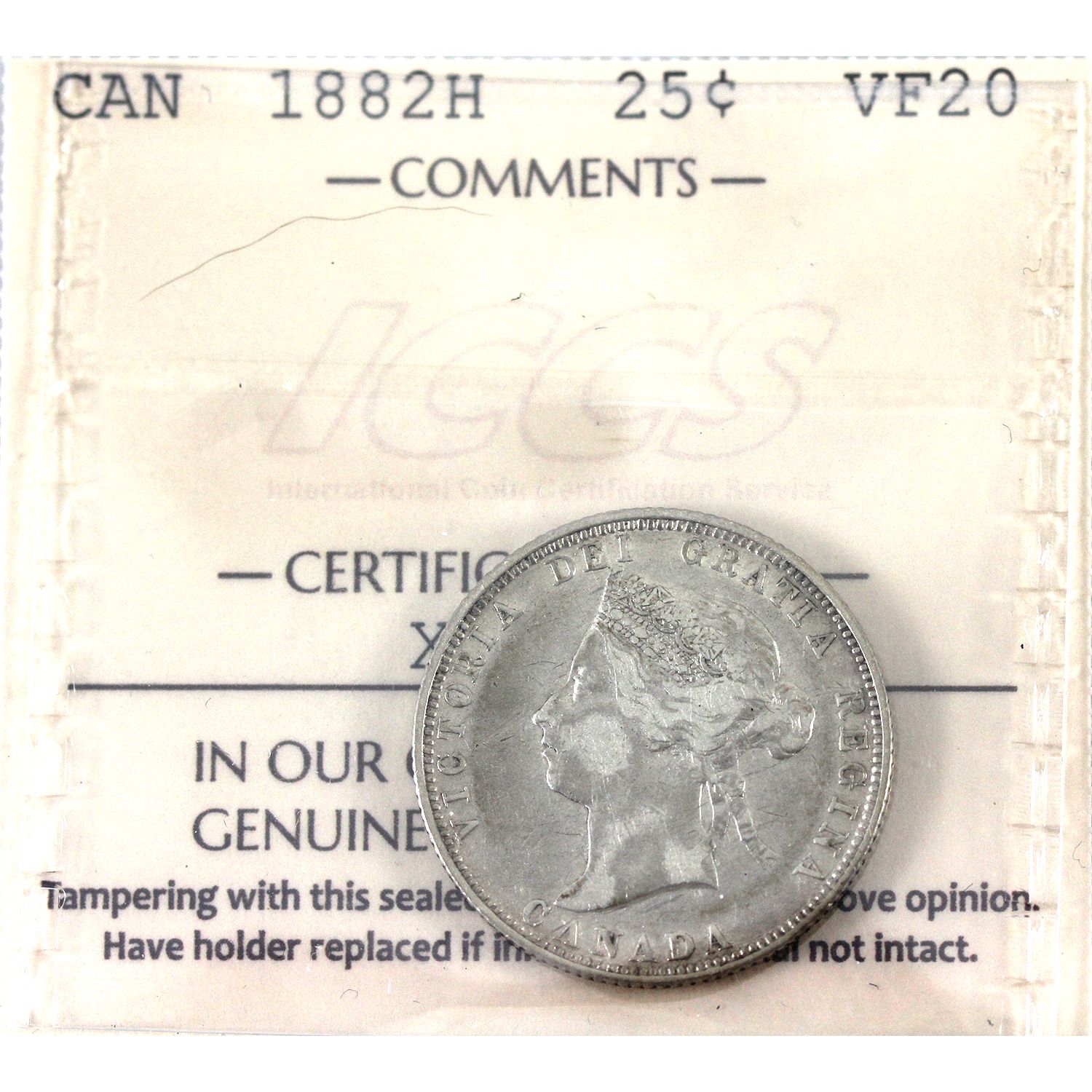 25-cent 1882H ICCS VF20
