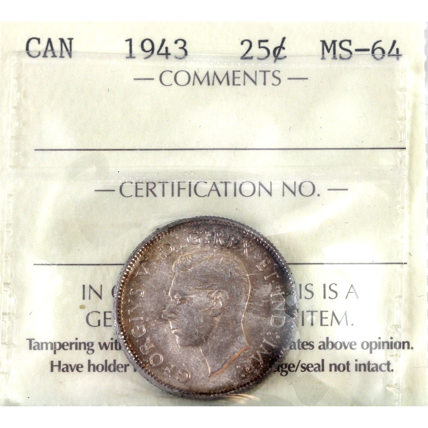 25-cent 1943 ICCS MS64