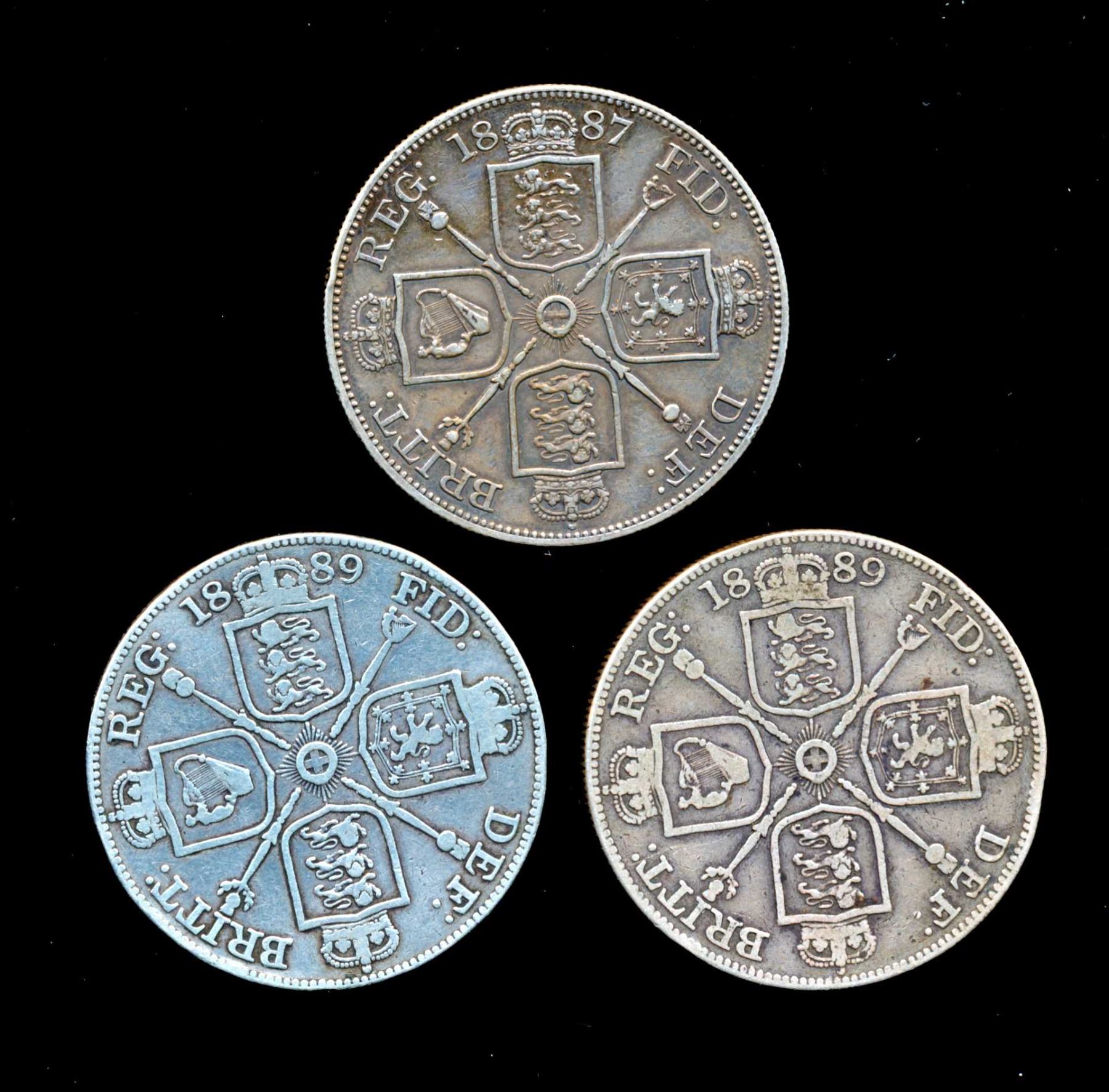 GREAT BRITAIN Double Florins 1887-1889. A Trio of Victoria Coins Very ...