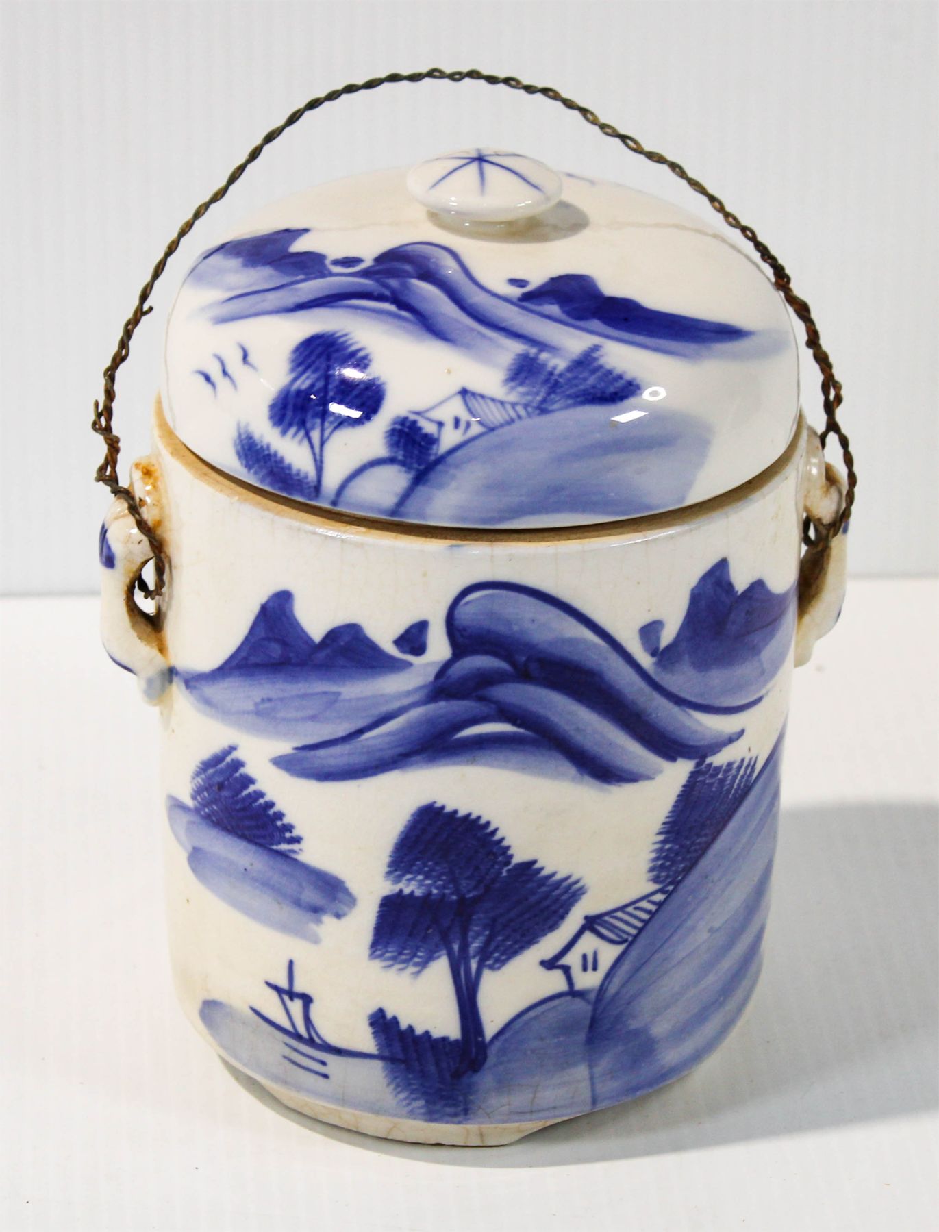 HAND PAINTED ORIENTAL LIDDED STORAGE CONTAINER